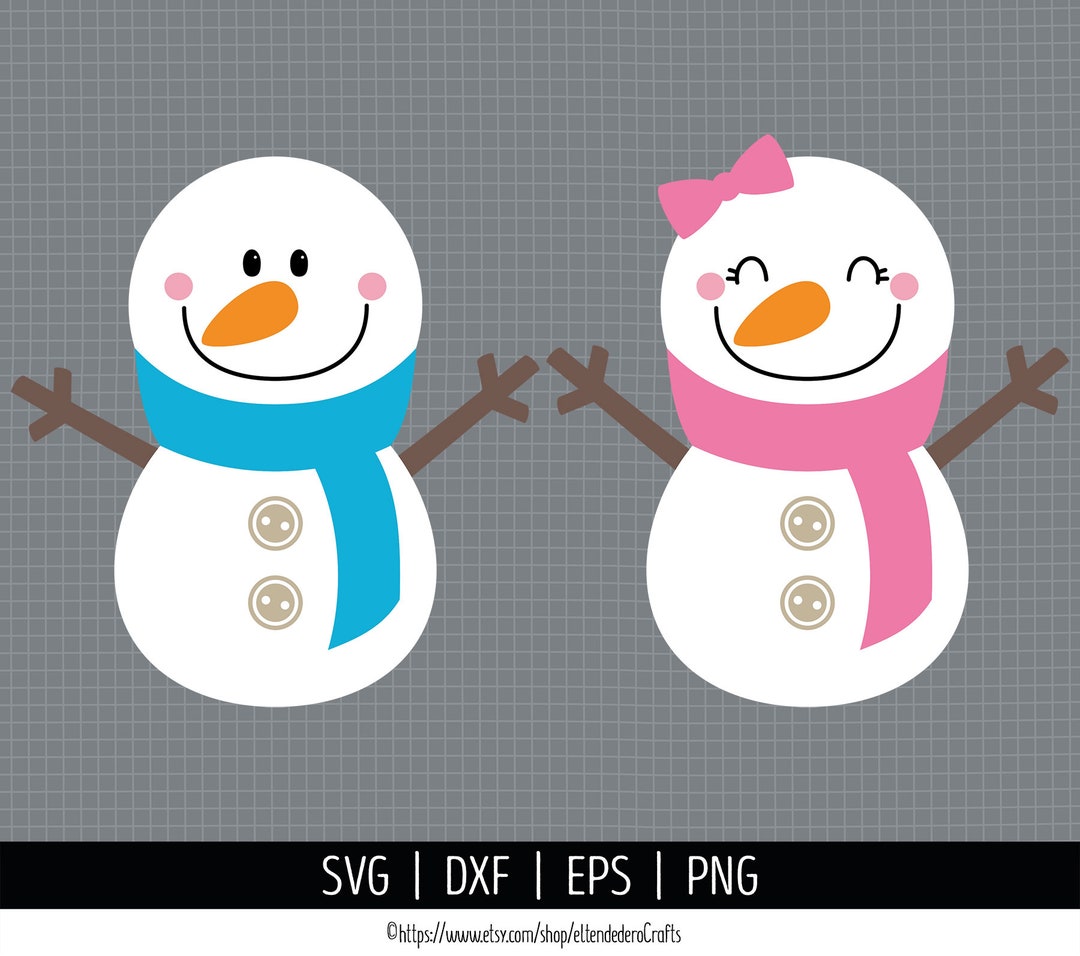 Snowman SVG. Kids Cartoon Snowman Boy and Girl Clipart. Christmas Cut ...
