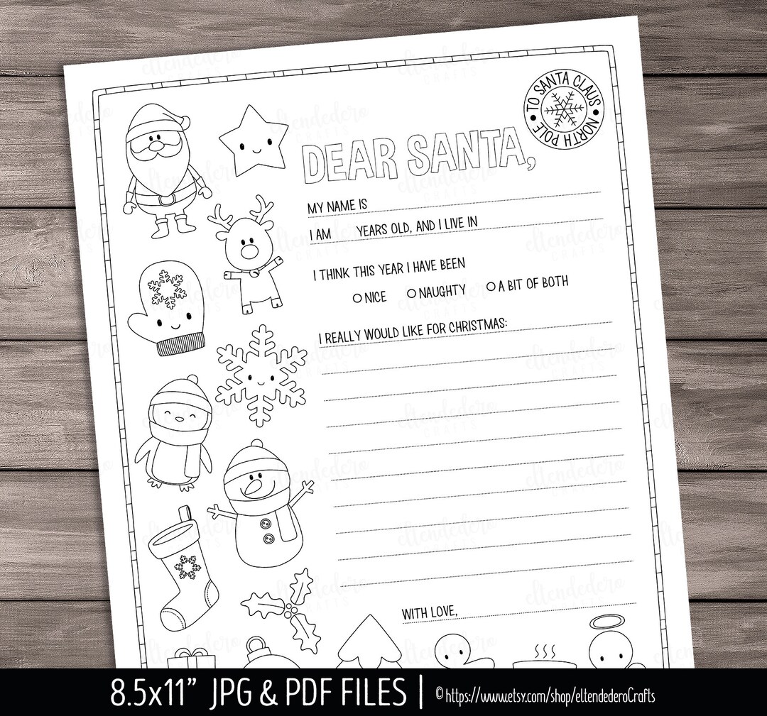 PRINTABLE Letter to Santa Coloring Page. Christmas Holidays Games for ...