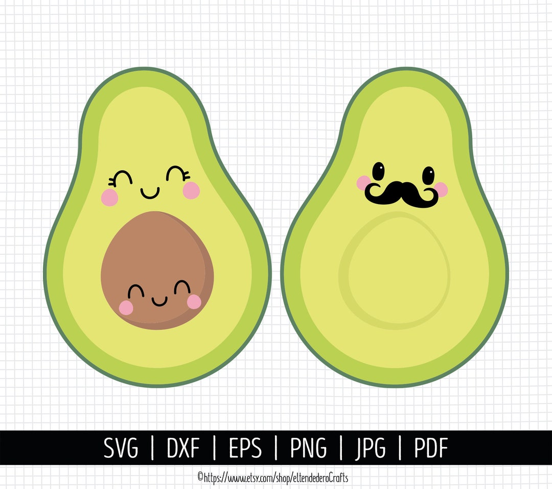 Avocado SVG. Avocado Family Cut Files. Cute Kawaii Mustache Avocado PNG ...