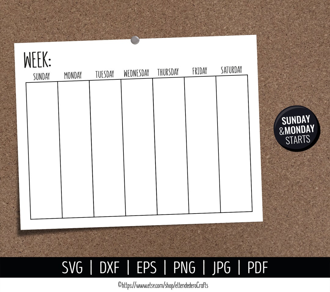 Blank Calendar SVG. Digital Weekly Calendar Vector Cut Files Cutting ...