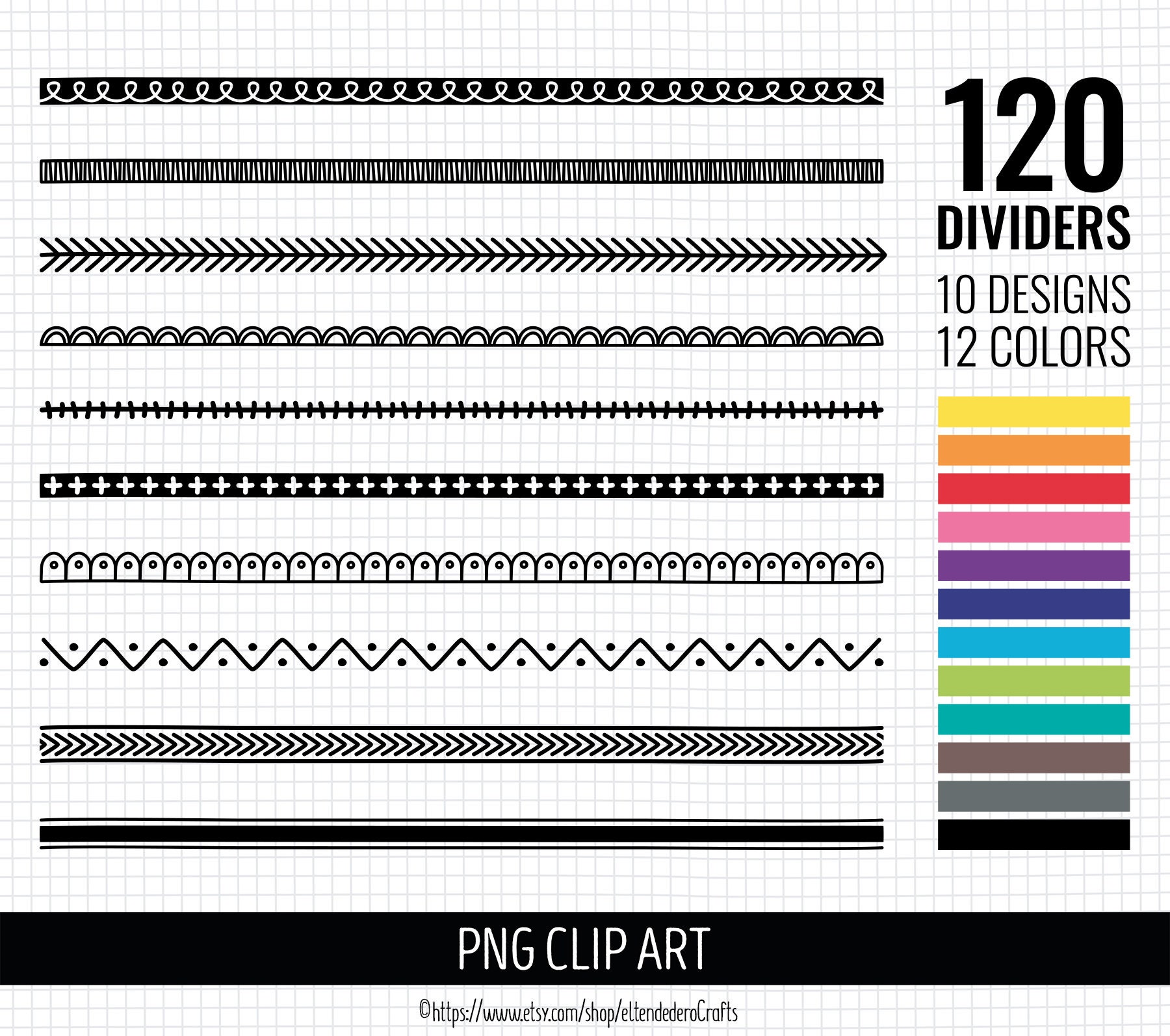 Doodle Dividers PNG Clipart. Colorful Hand Drawn Ribbons - Etsy