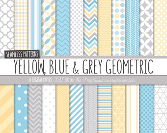 Geometric Digital Paper Package With Navy Blue & Grey | Etsy