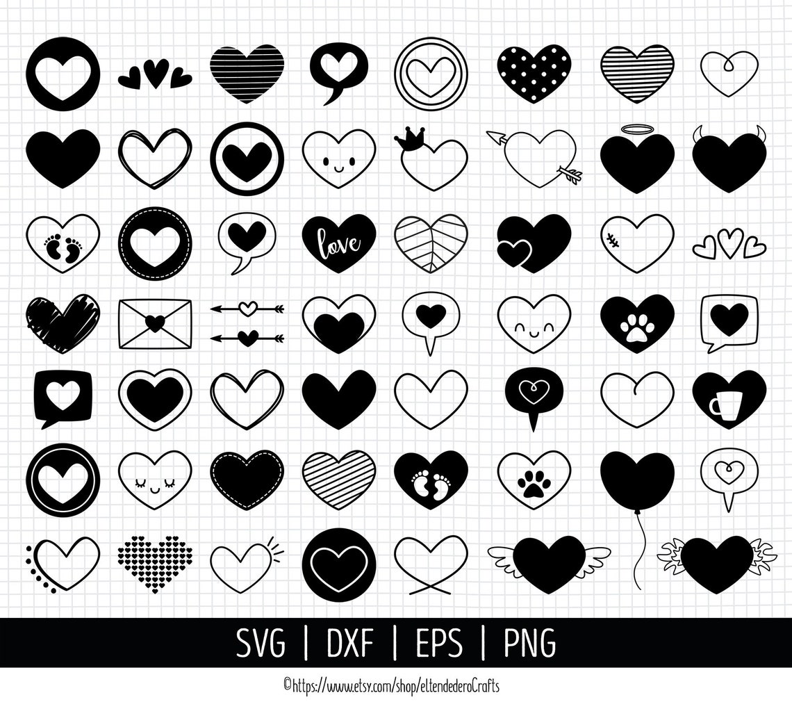 Heart SVG. Doodle Heart Bundle Clipart. Love Icons Cut Files. - Etsy