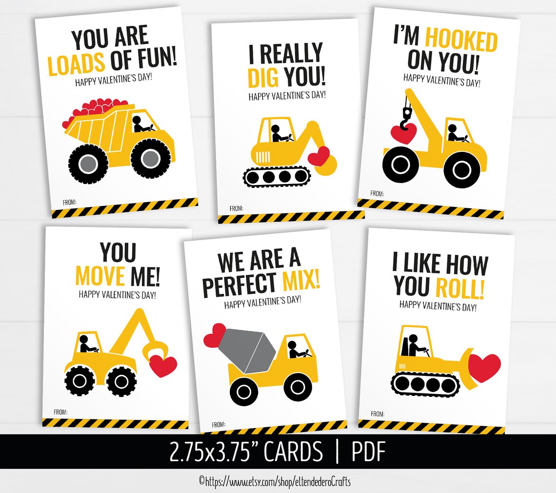 Construction Valentine Cards. Truck Kids Valentines Printable | Etsy
