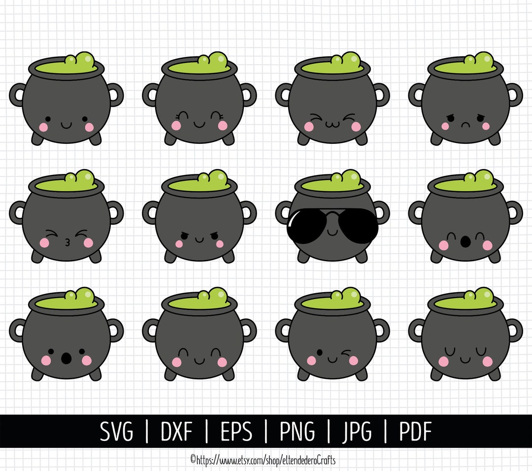 Witch Cauldron SVG. Kids Halloween PNG Clipart. Cute Kawaii Bubbling ...
