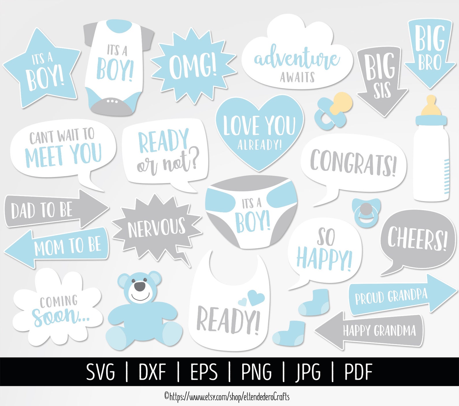 Blue Baby Photo Booth Props SVG. Cute Speech Bubbles Props - Etsy