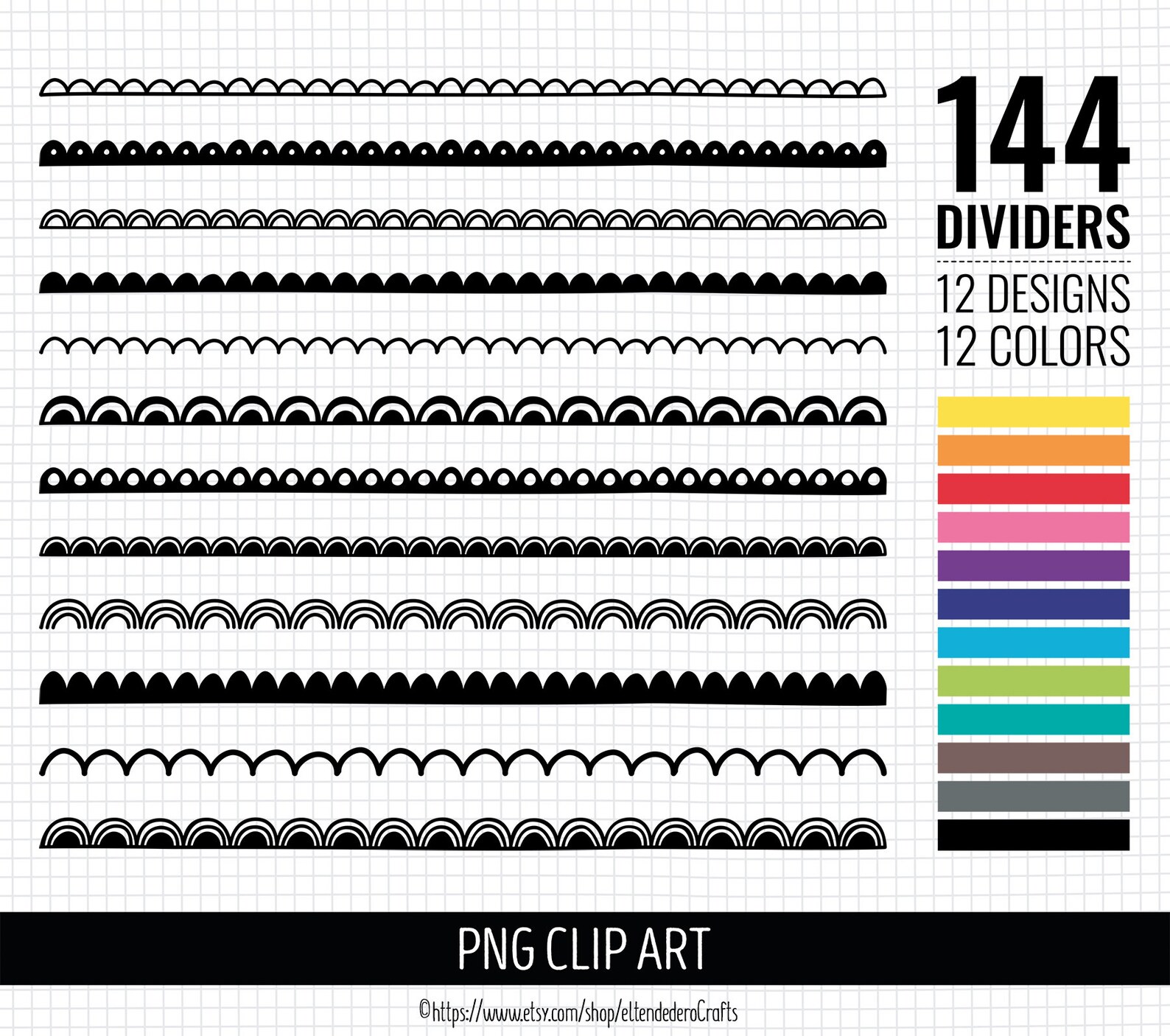 Doodle Scalloped Dividers PNG Clipart. Colorful Hand Drawn - Etsy