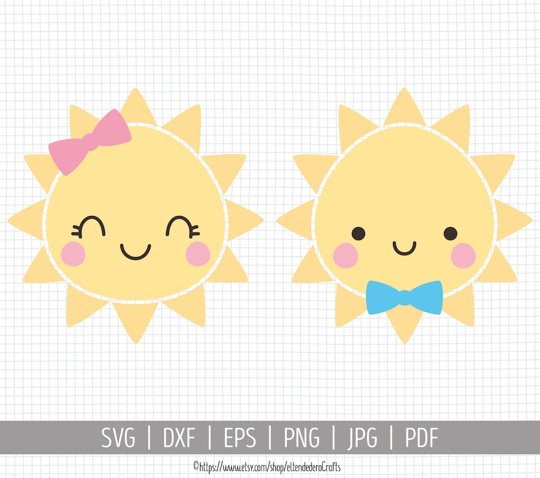Baby Sun SVG. Kids Cute Girl Sun With Bow Clipart. Boy Sun With Bow Tie ...