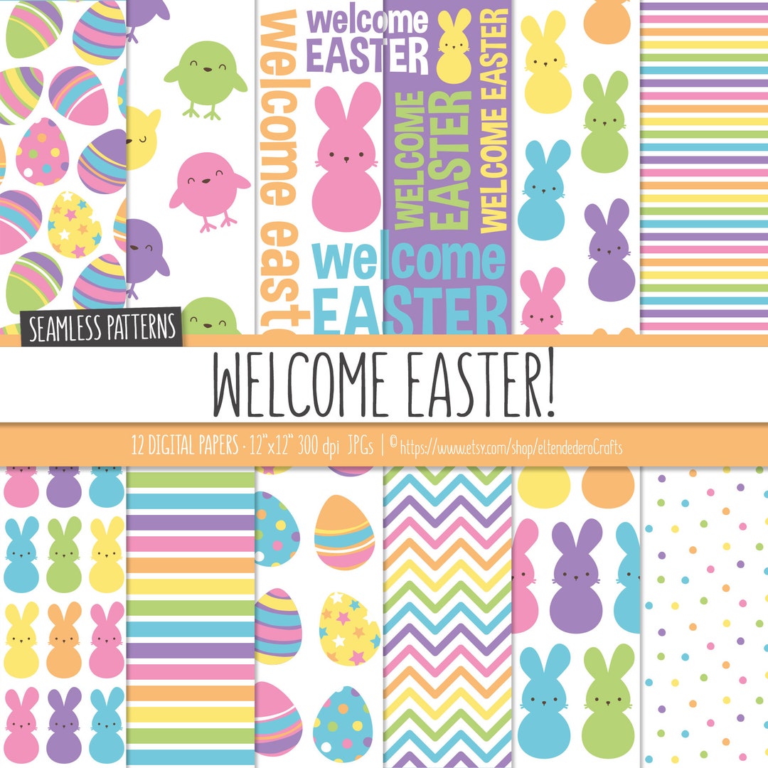 Easter Digital Paper Package. Kids Easter Seamless Patterns With Cute ...