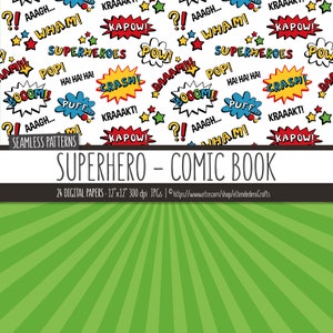 Superhero Digital Paper Pack. Action Words and Comic Sounds Patterns ...
