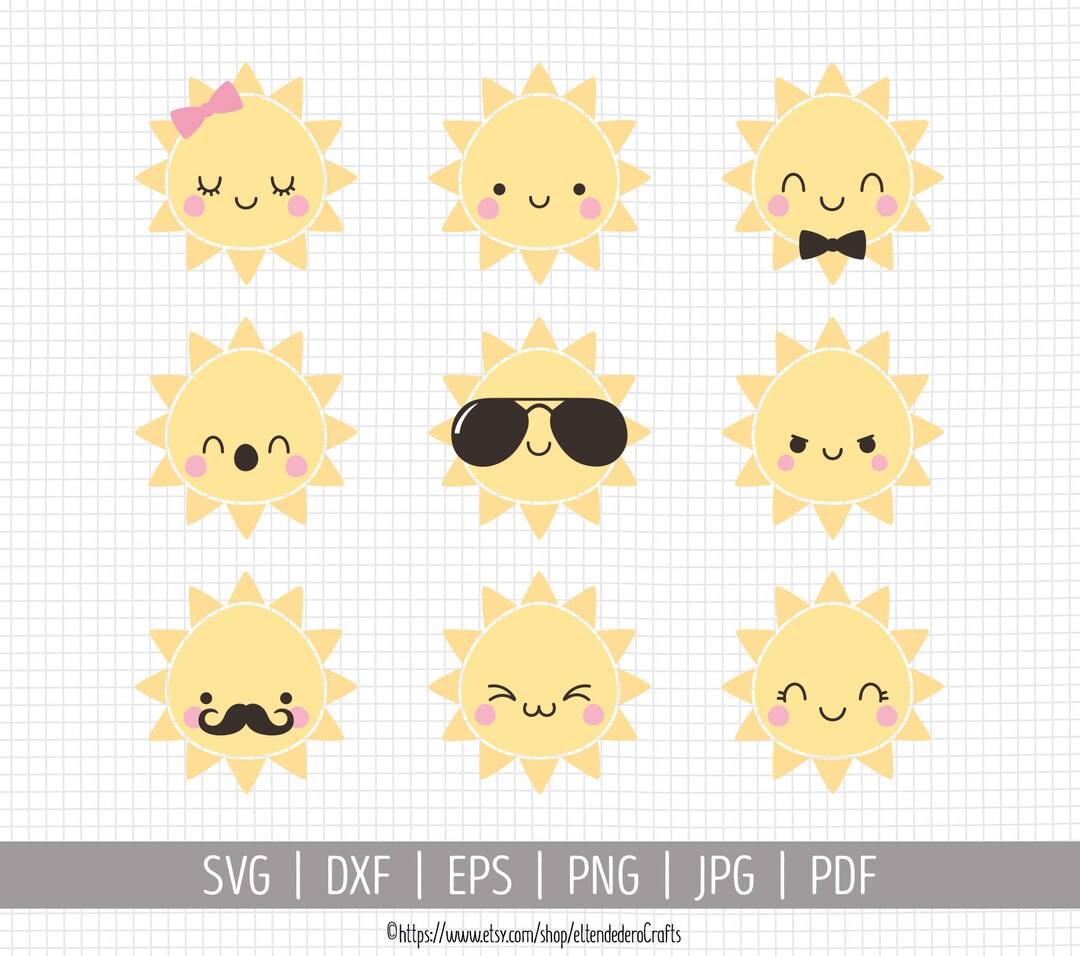 Baby Sun SVG. Kids Cute Sun Clipart. Kawaii Sun Faces Bundle Cut Files ...