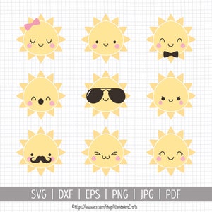 Baby Sun SVG. Kids Cute Sun Clipart. Kawaii Sun Faces Bundle Cut Files ...