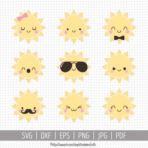 Baby Sun SVG. Kids Cute Sun Clipart. Kawaii Sun Faces Bundle - Etsy