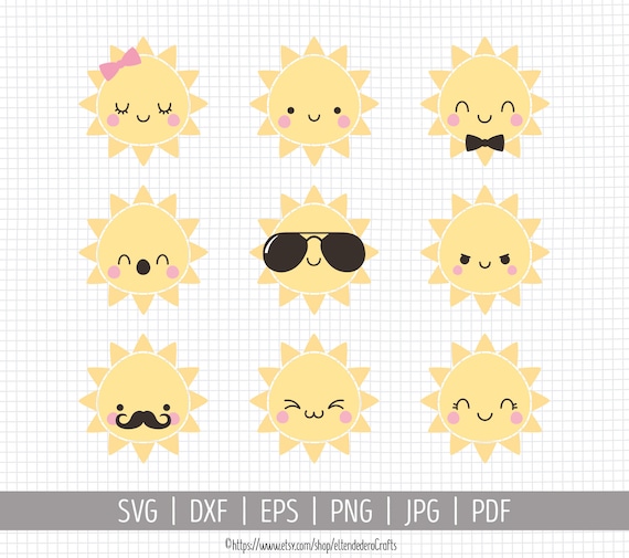 Baby Sun SVG. Kids Cute Sun Clipart. Kawaii Sun Faces Bundle | Etsy