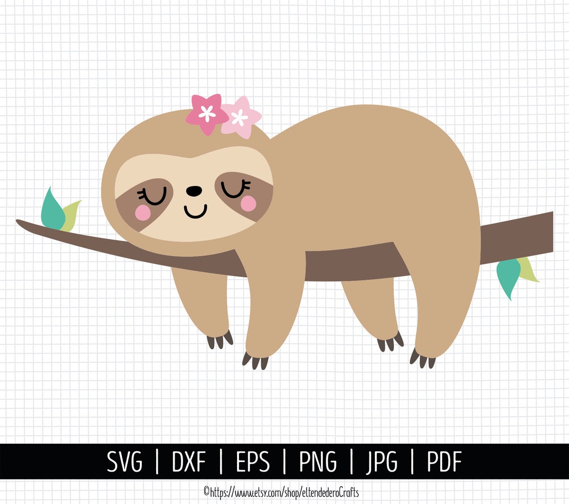 Girl Sloth SVG. Cute Kawaii Sleepy Sloth Cut Files. Baby - Etsy