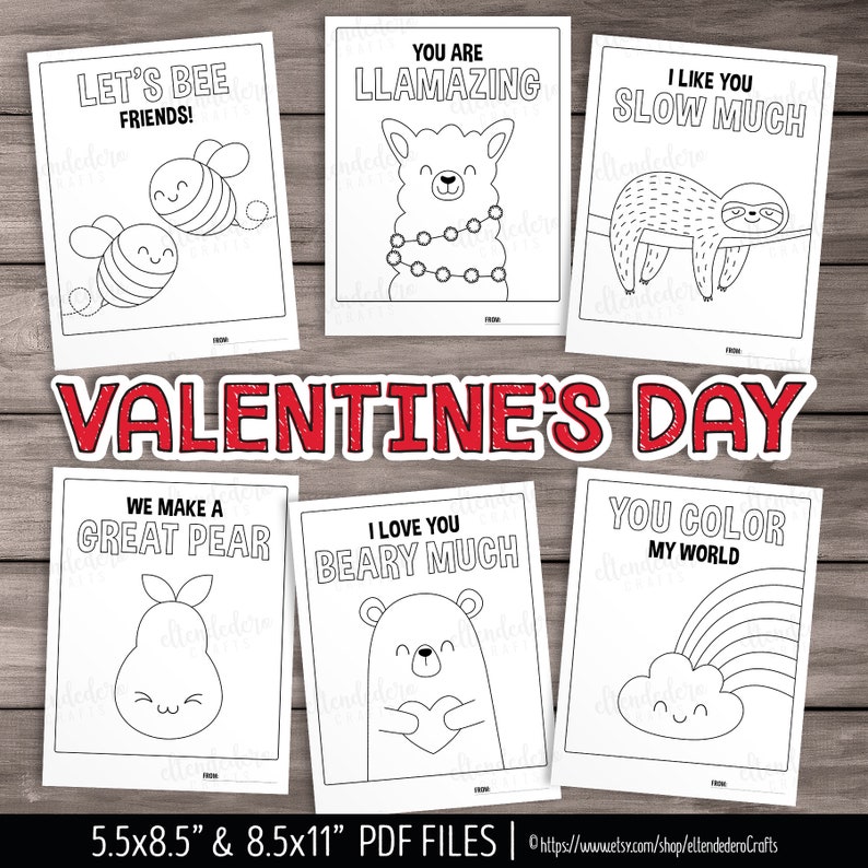PRINTABLE Valentines Coloring Cards. Classroom Coloring - Etsy