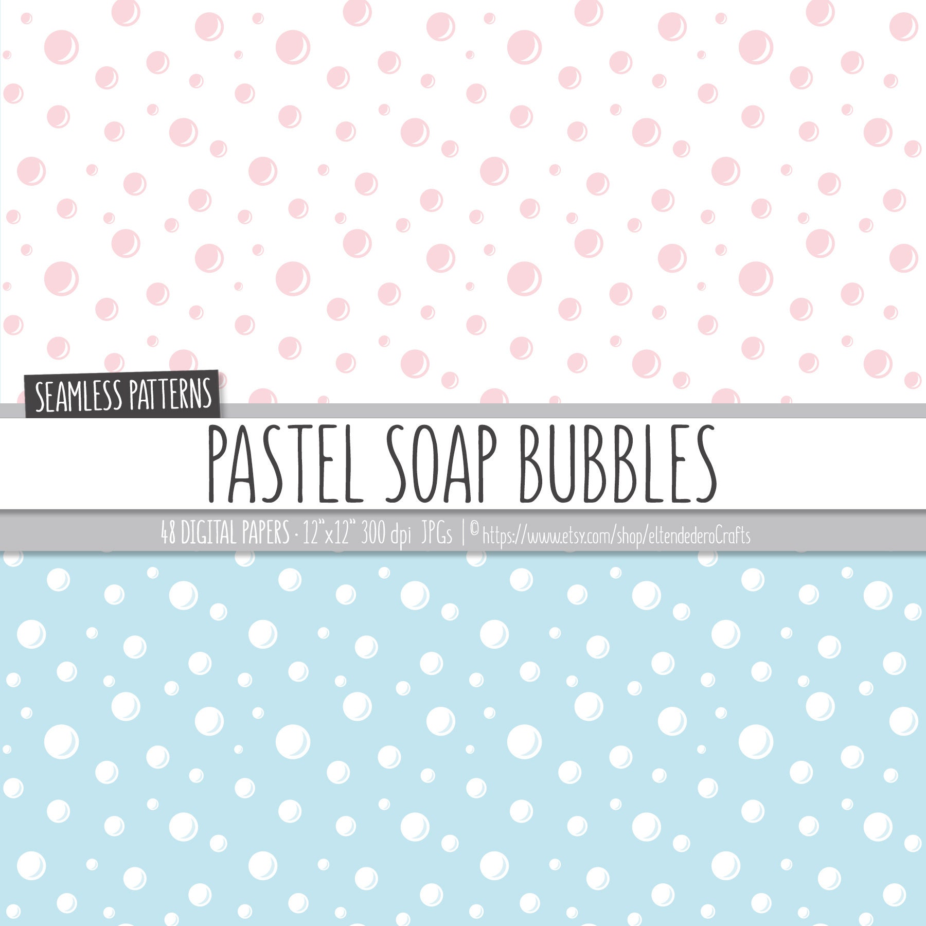 Soap Bubbles Digital Paper Pack. Pastel Bath Bubbles Confetti Seamless ...