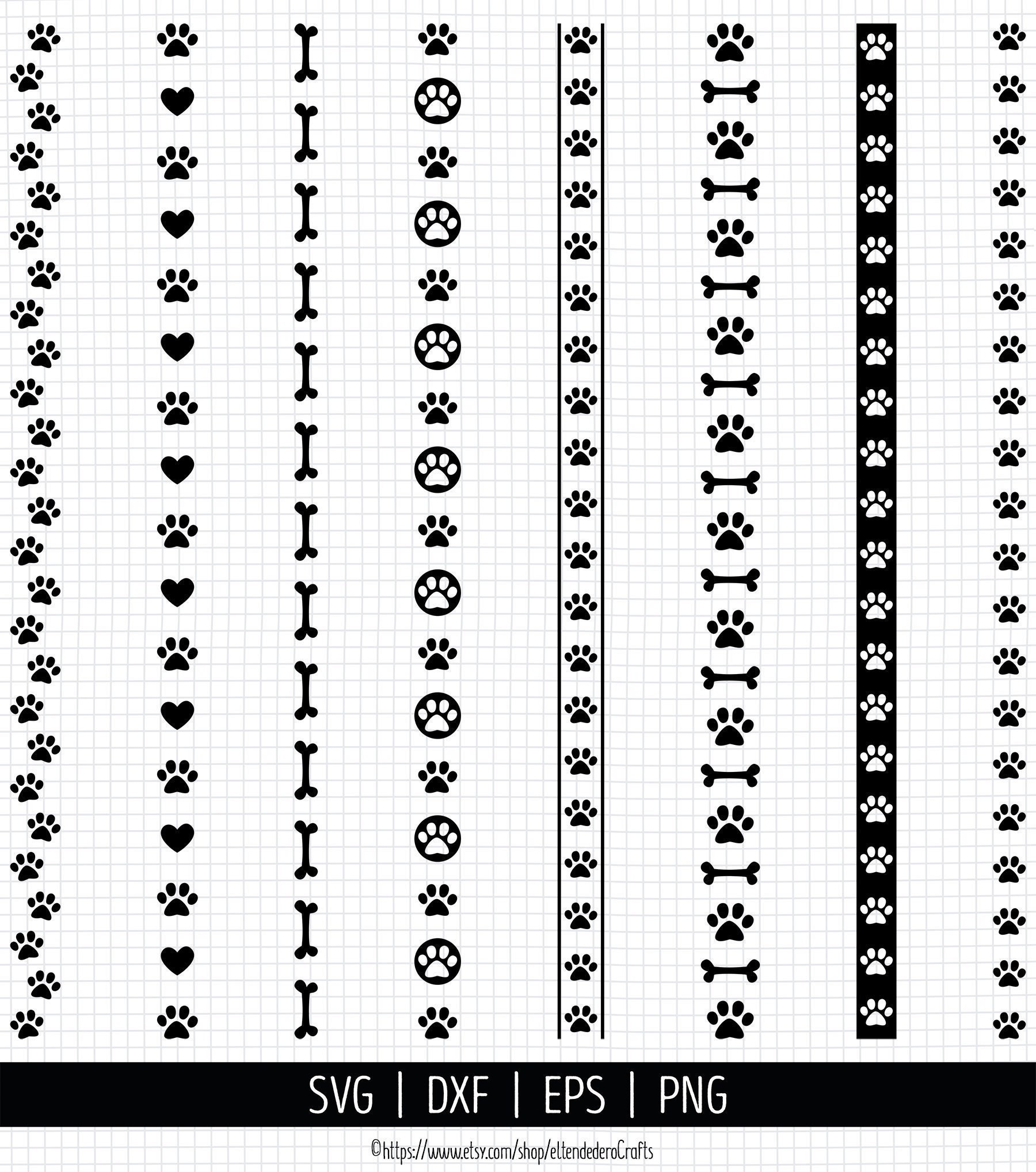 Vertical Paw Dividers SVG. Dog Paw Prints Line Dividers Cut Files Set ...