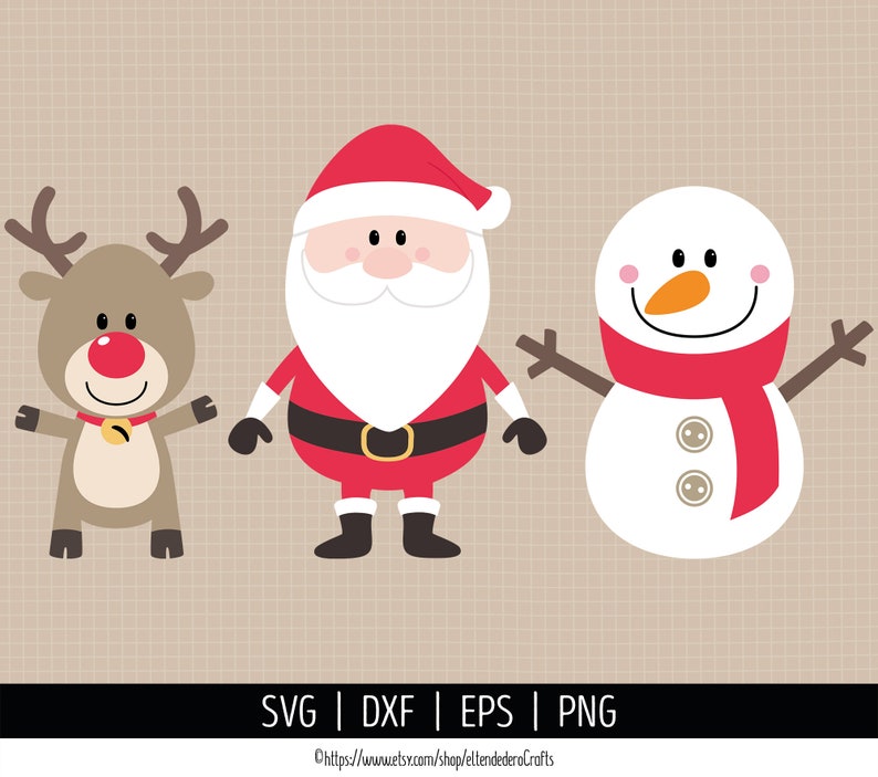 Christmas SVG. Kids Cartoon Santa Reindeer Snowman Clipart. Digital ...
