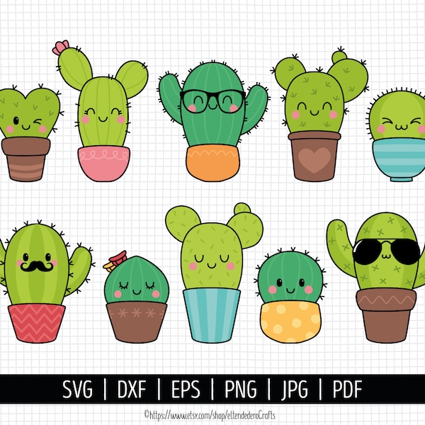 Kawaii Cactus Art - Etsy