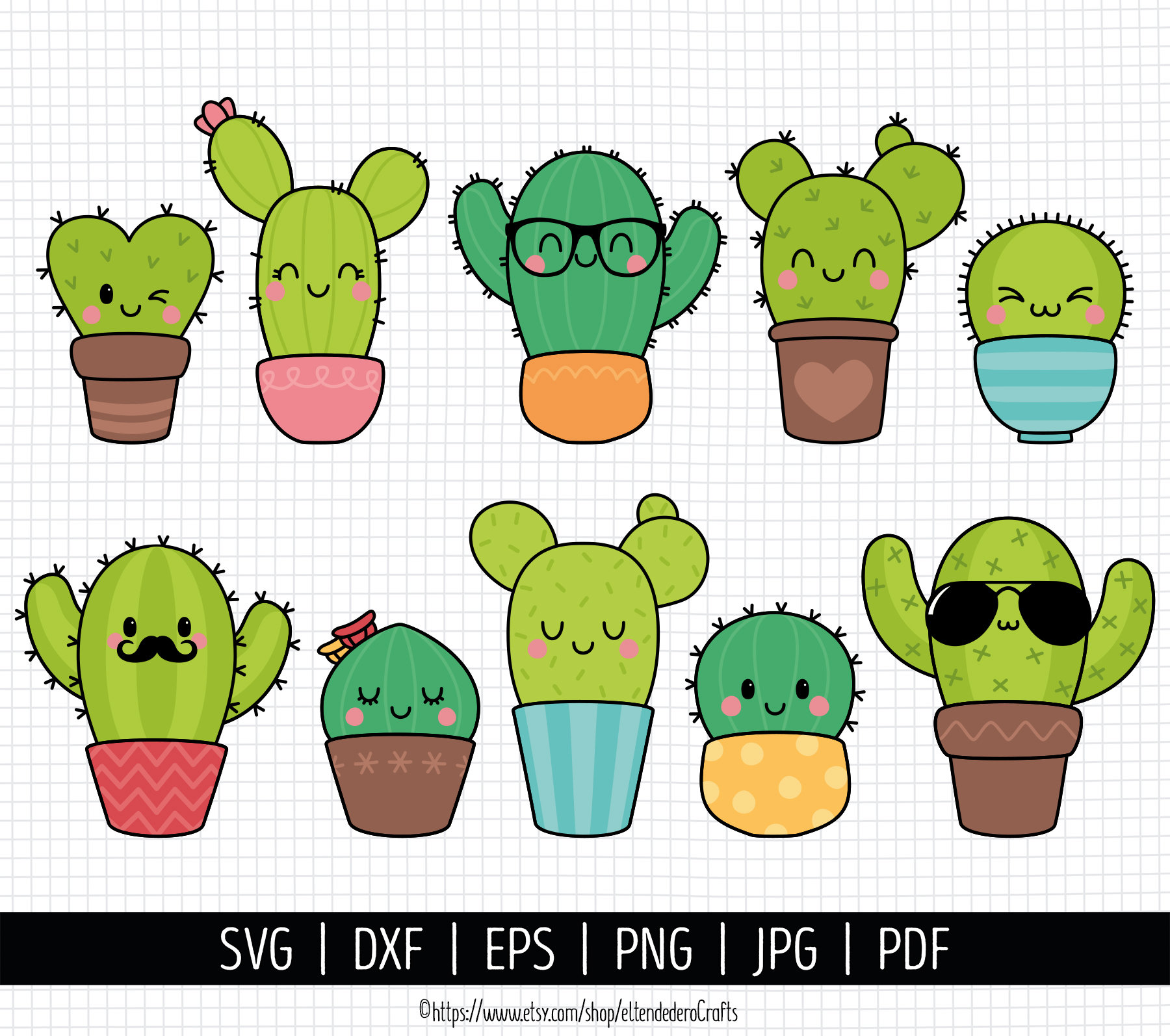 Cute Cactus SVG. Kawaii Cacti and Succulent in a Pot Cut | Etsy