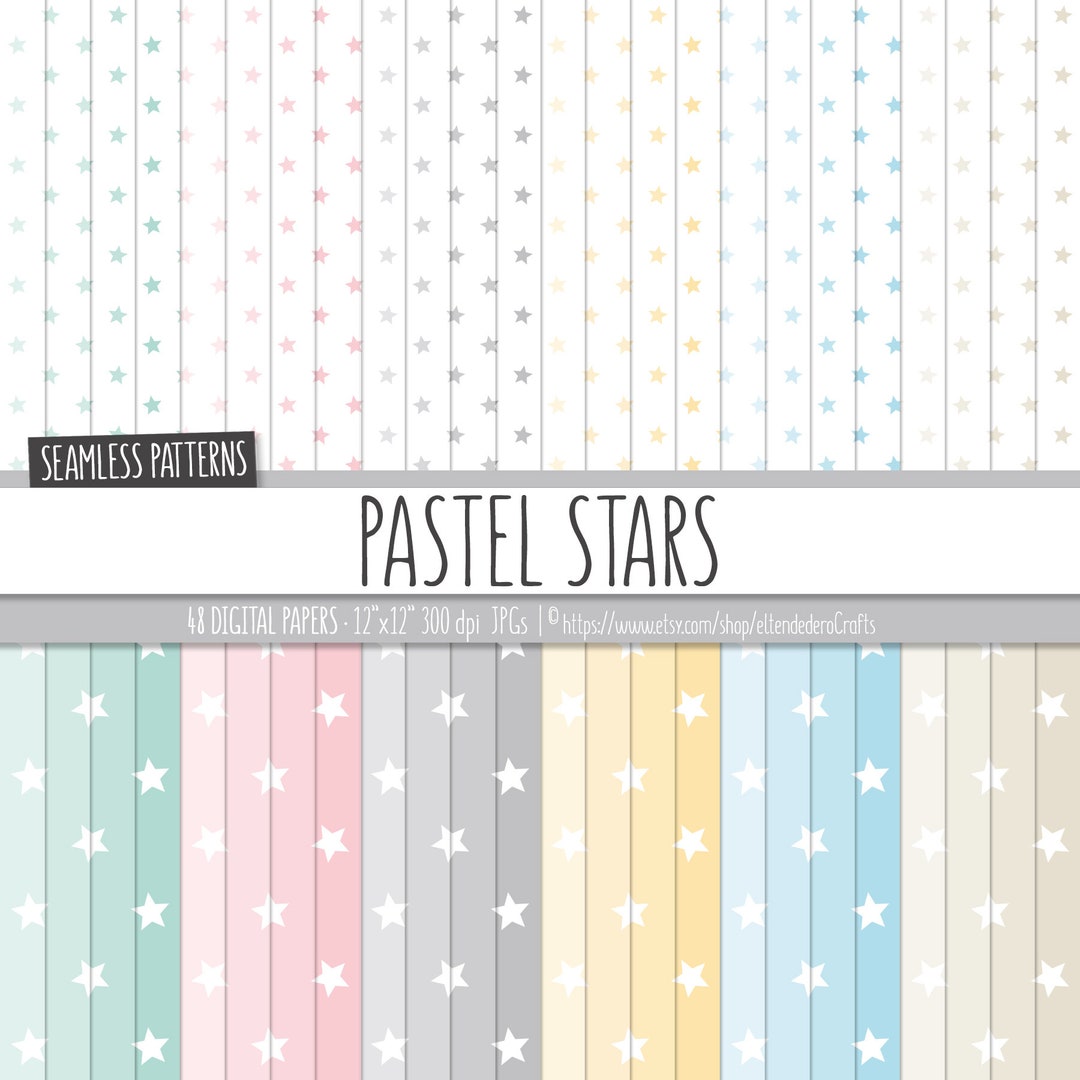 Pastel Stars Digital Paper Pack. Stary Seamless Patterns. Printable ...