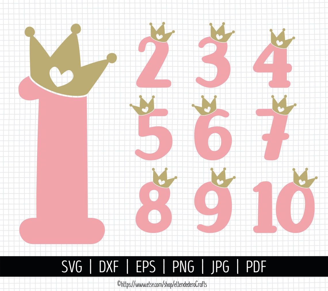 Numbers With Crown SVG Cut Files. 1-10 Pink and Gold Crown - Etsy