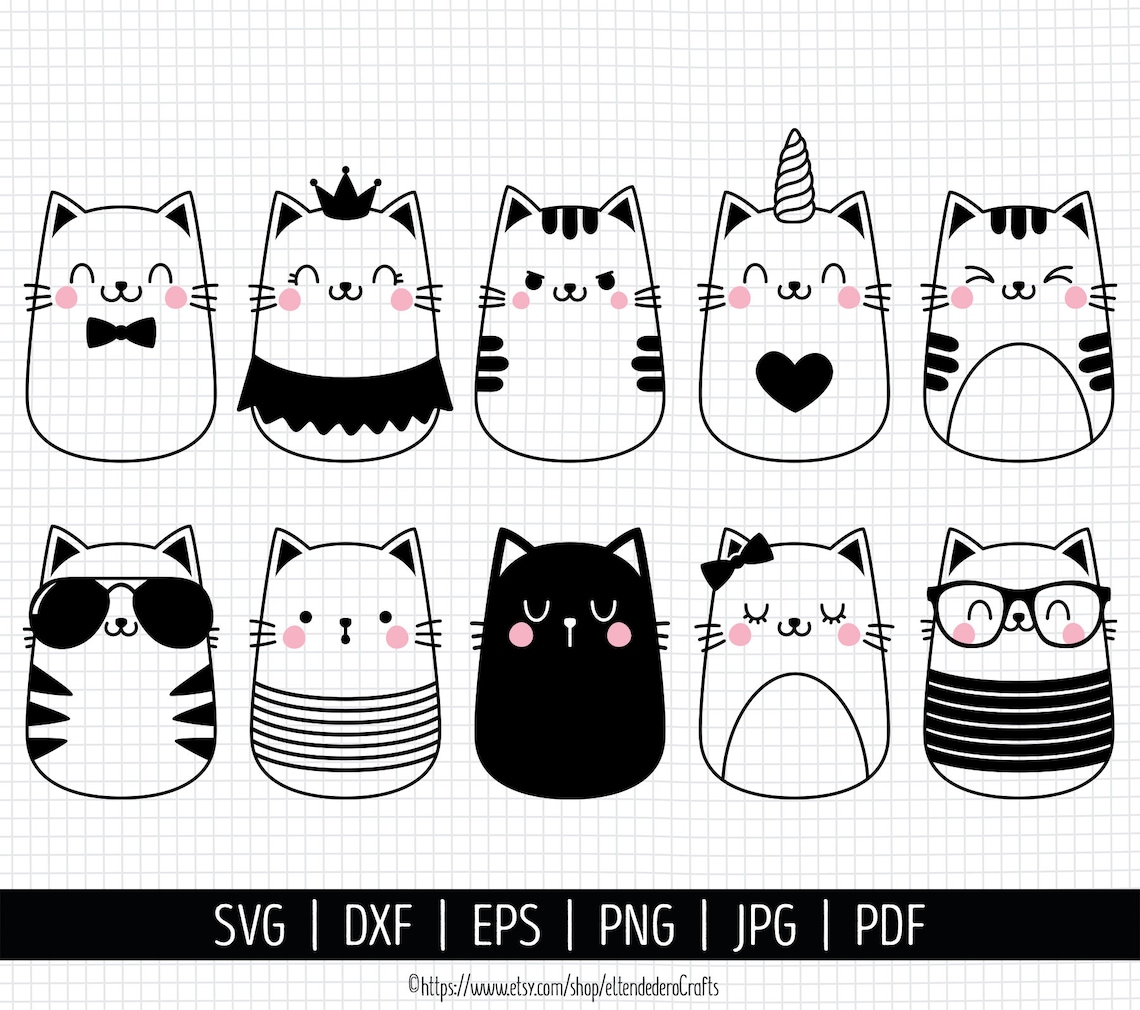 Cat SVG. Baby Girl and Boy Cat Faces Clipart. Cute Kitten - Etsy