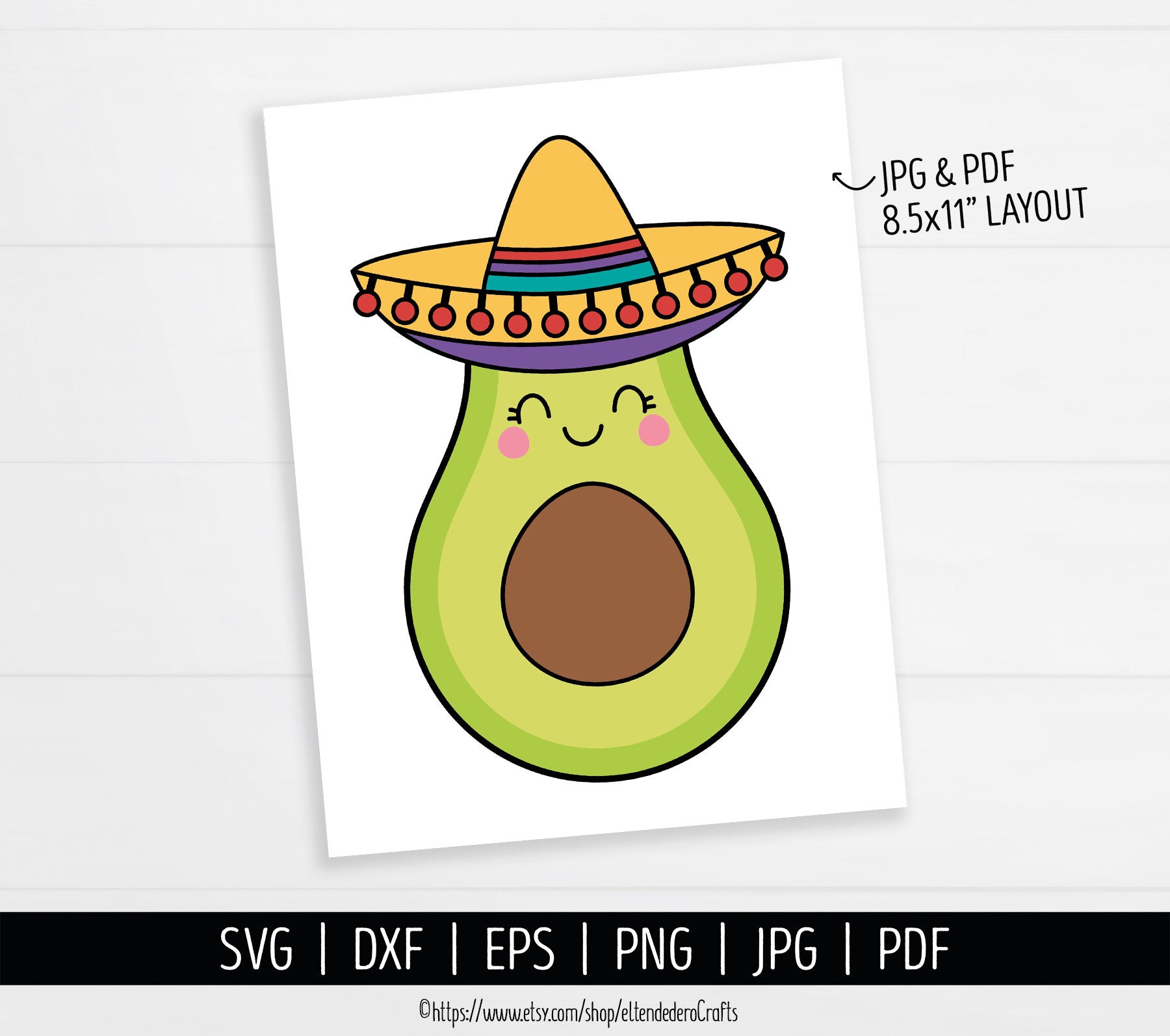 SVG Aguacate Chica con Sombrero Mejicano. Archivos Corte Palta | Etsy ...