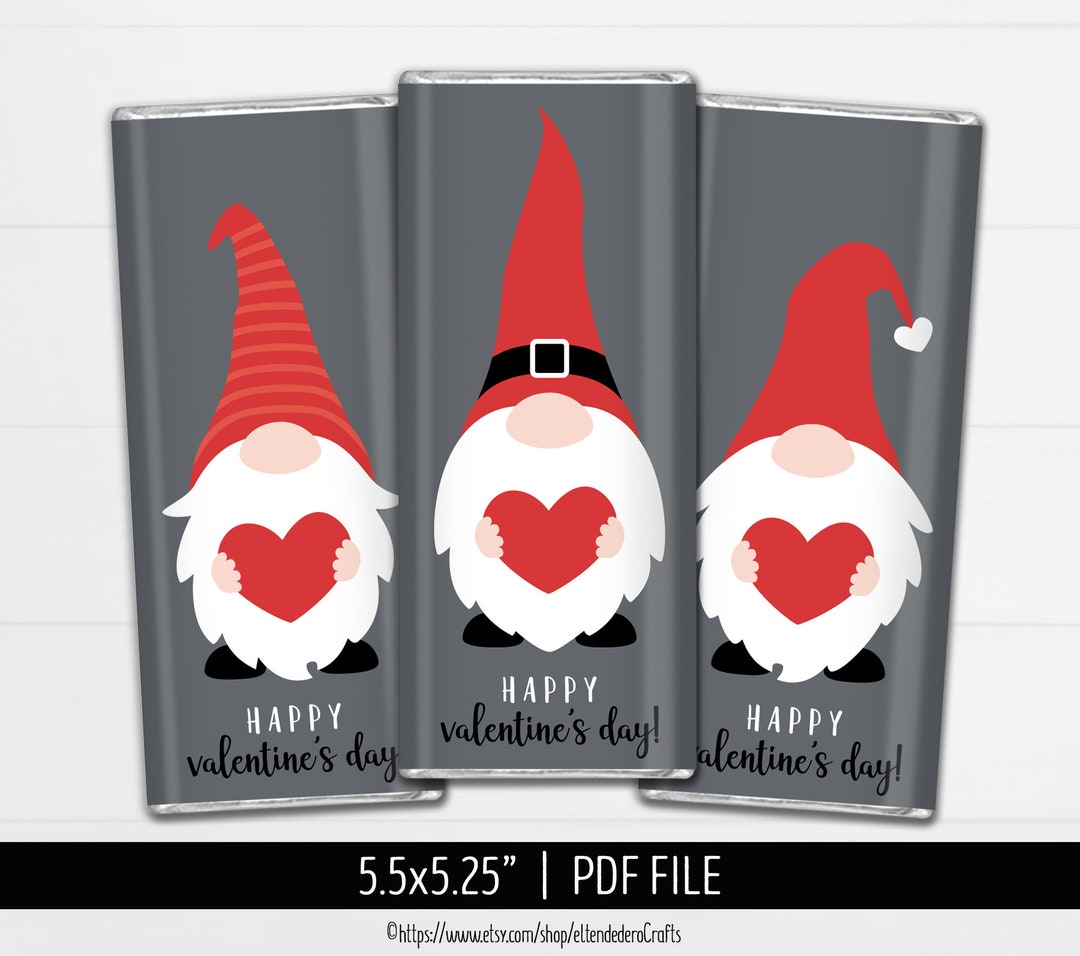Valentines Gnome Chocolate Bar Wrappers. Kids Gnomes Large Candy Bar ...