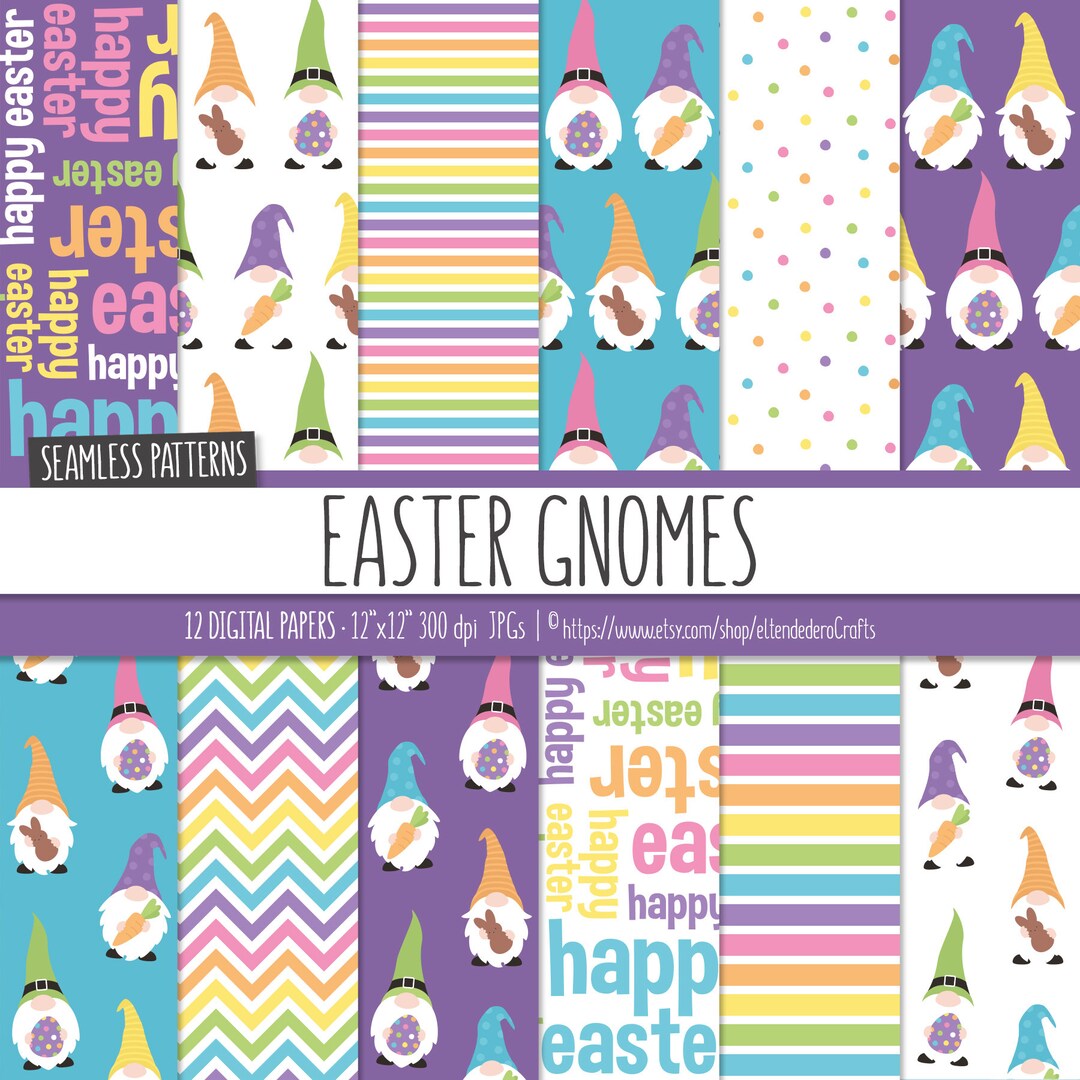Easter Gnome Digital Paper Package. Kids Easter Seamless Patterns With ...