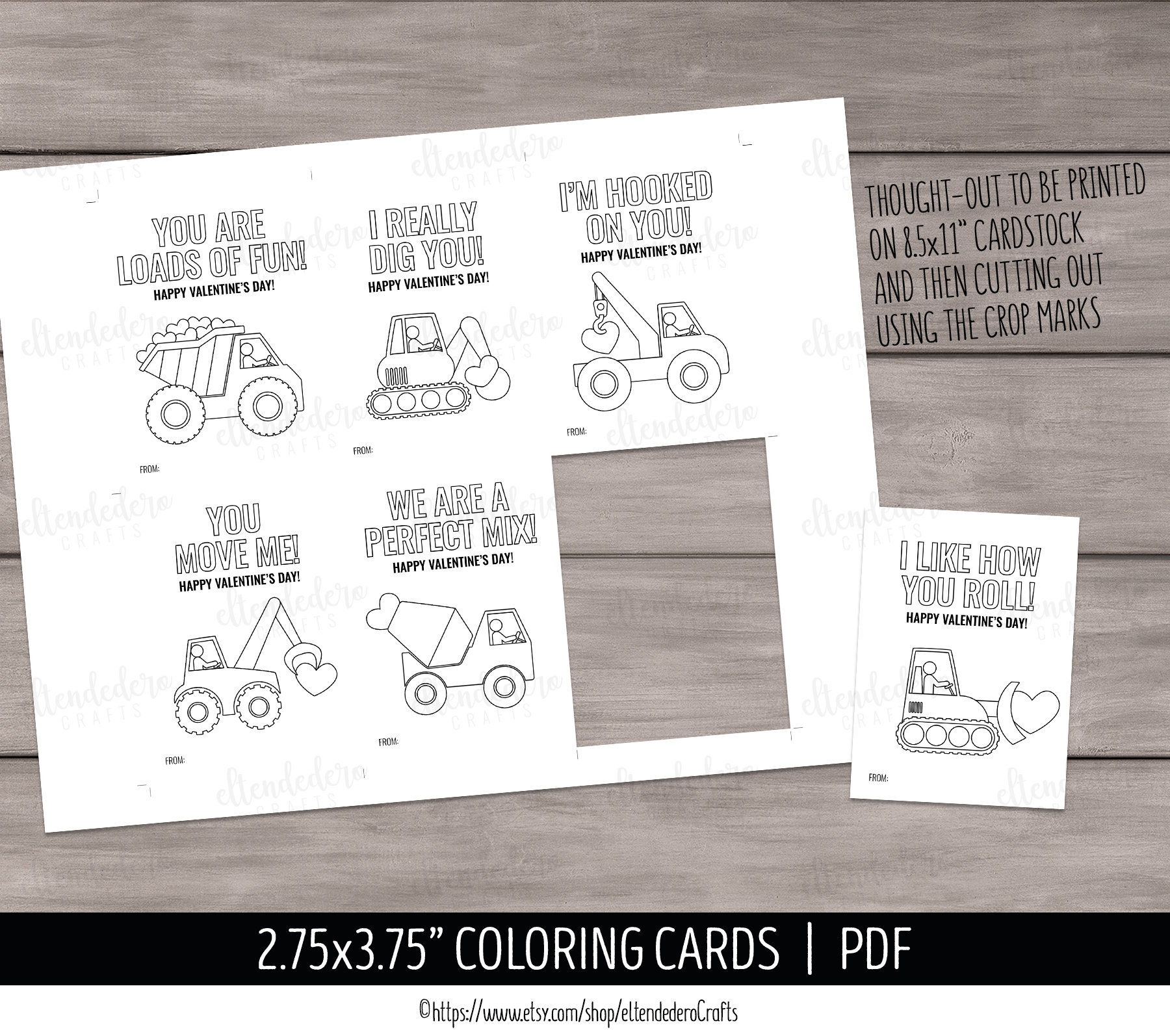Construction Valentine Coloring Cards. Truck Kids Valentines Printable ...