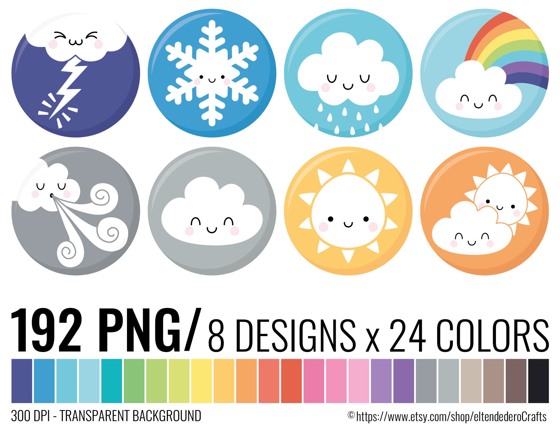 Weather Clipart. Cute Weather Icons Clip Art PNG. Digital | Etsy