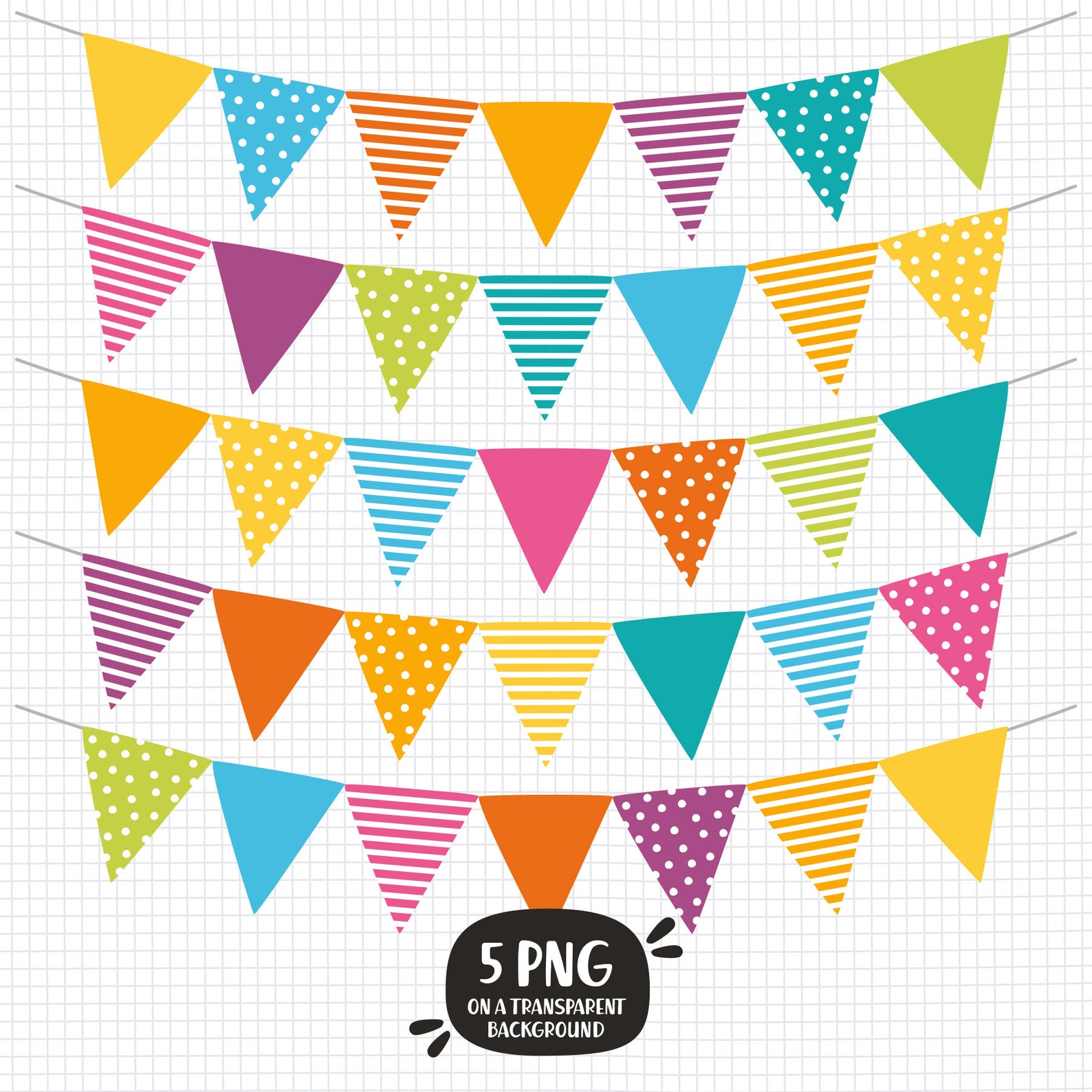 Bunting Banner Clipart. Birthday PNG Clip Art. Doodle Party - Etsy