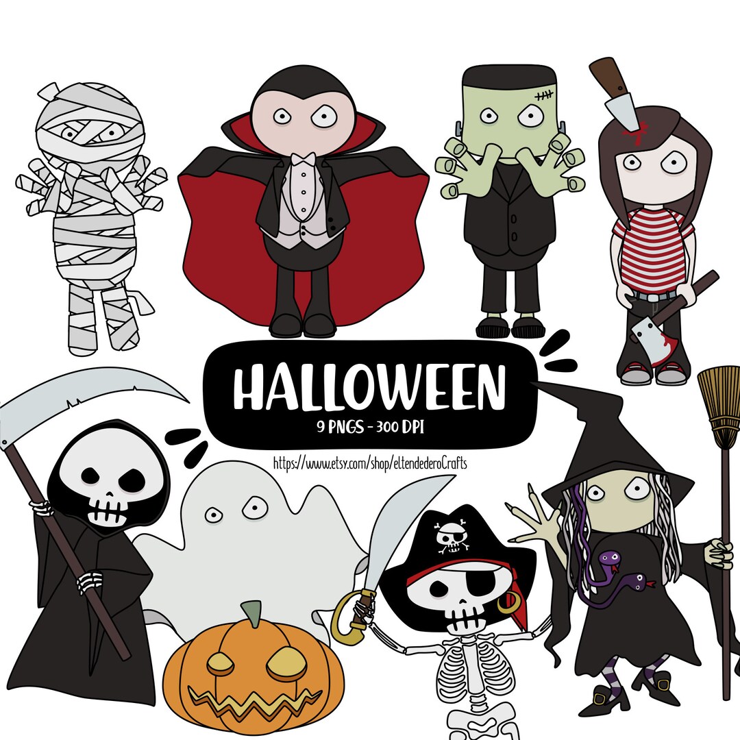 Halloween Character Clipart. Kids Halloween PNG Clip Art. Doodle ...