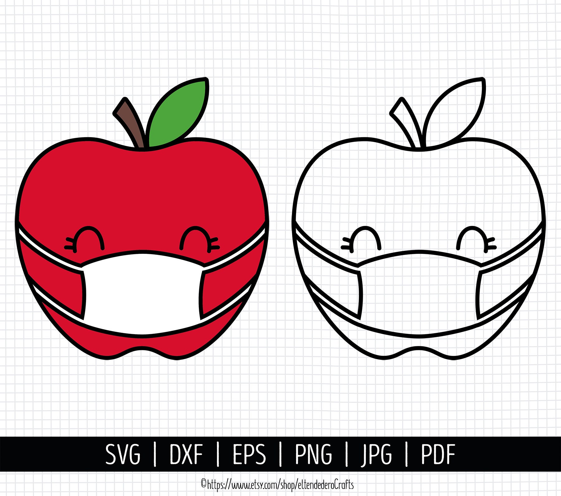 Apple with Mask SVG. Teacher Gift Cut Files. Quarantine Vector | Etsy