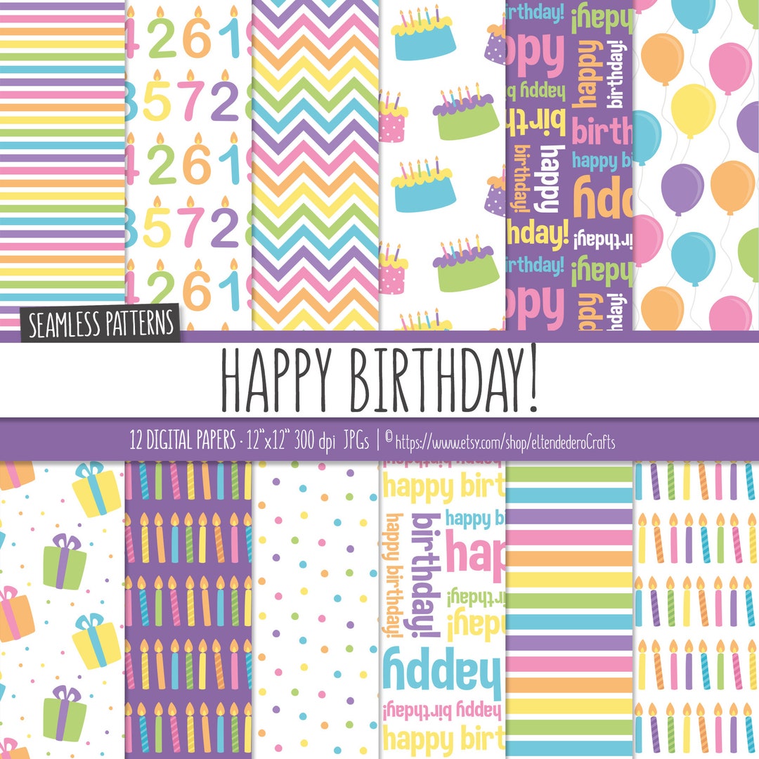 Birthday Digital Paper Package. Multicolor Kids Birthday Party Seamless ...