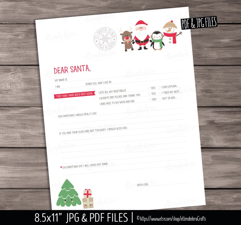 PRINTABLE Letter to Santa. Kids Christmas Wish List Letter for - Etsy