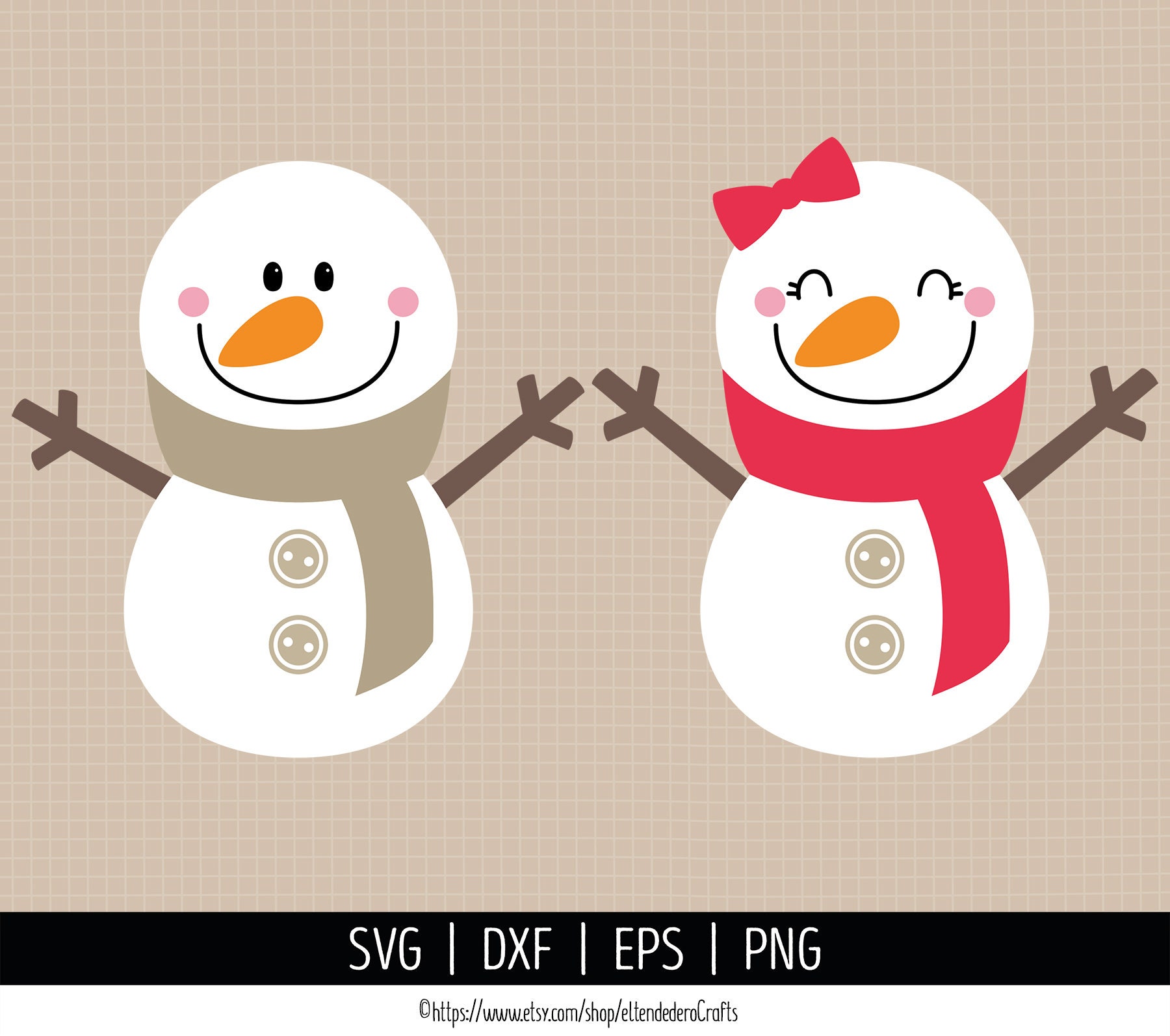 Snowman SVG. Kids Cartoon Snowman Boy and Girl Clipart. | Etsy