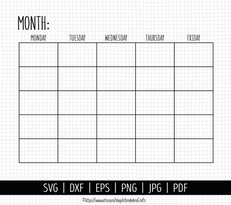 Blank Homeschool Calendar SVG. Digital Monthly Calendar Vector Cut ...