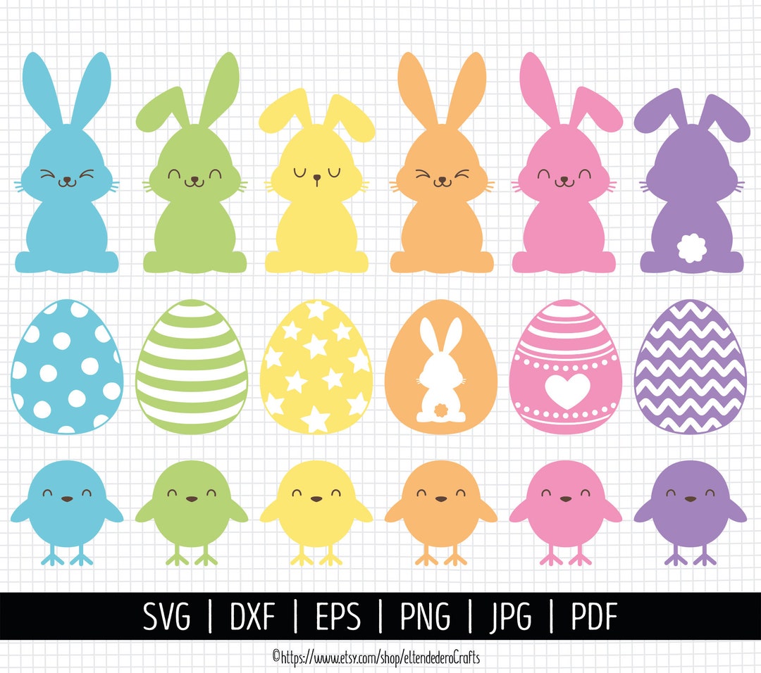 Easter Bunny SVG. Cute Bunnies Clipart PNG. Baby Easter Chicks Cut ...