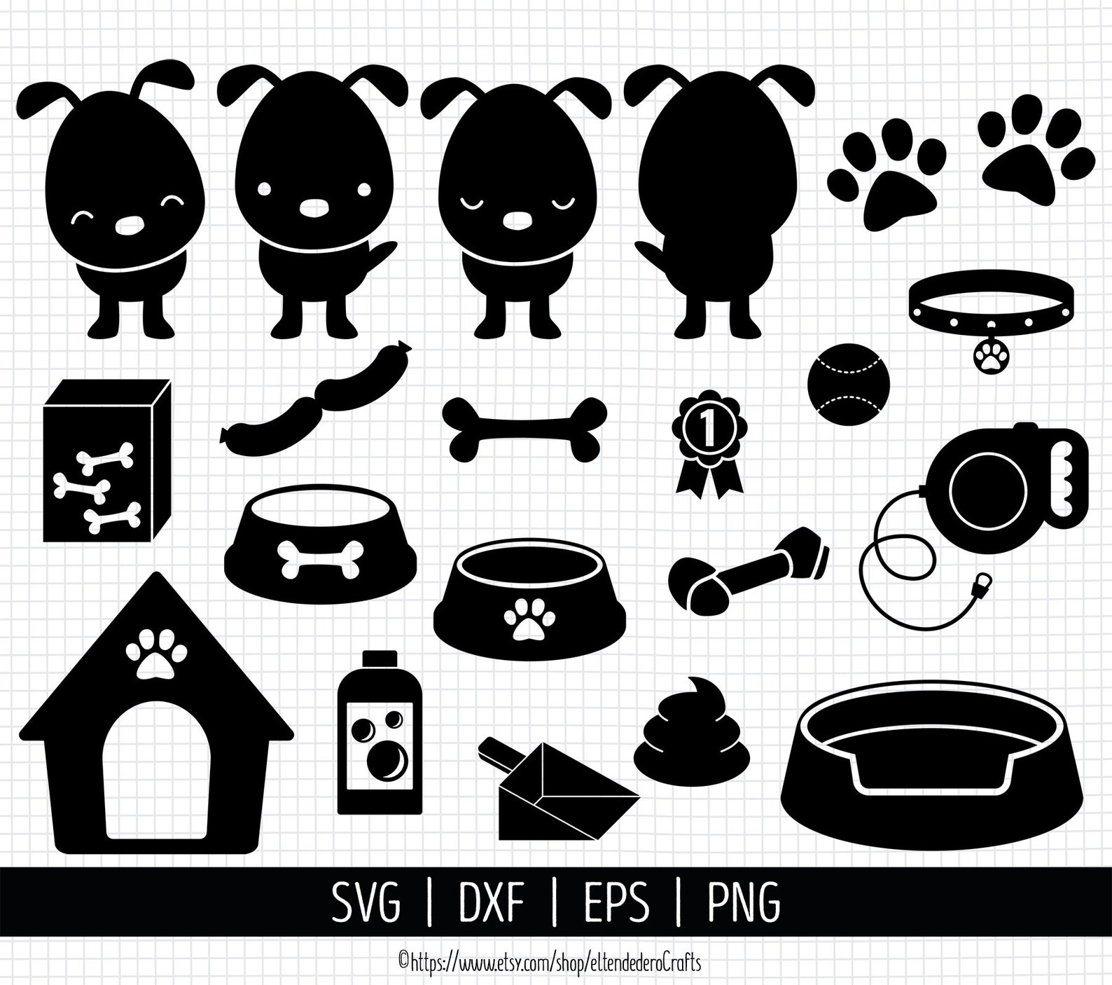 Dog SVG Bundle. Pet Care PNG Clipart. Vector Dog Paw Prints. | Etsy