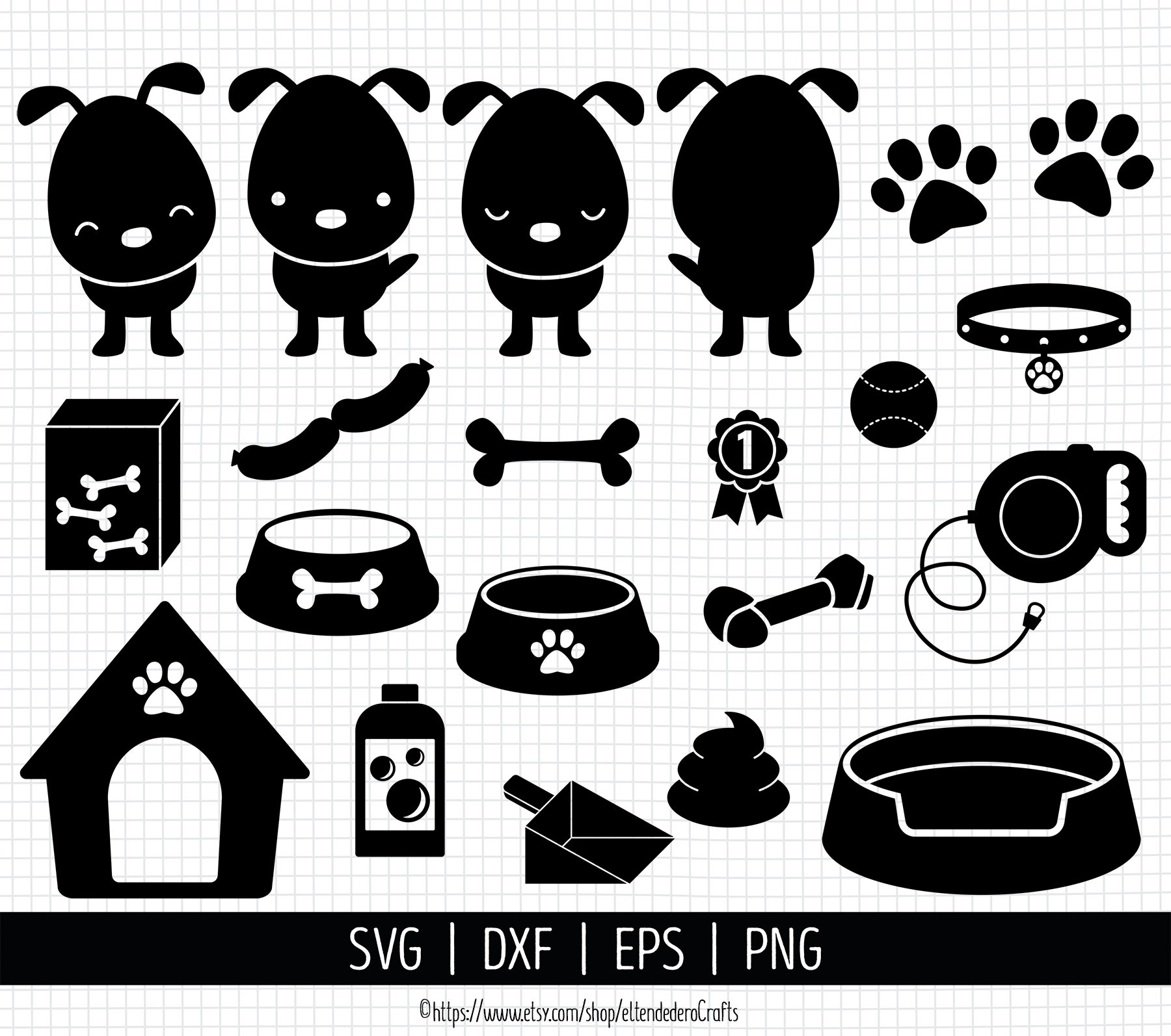 Dog SVG Bundle. Pet Care PNG Clipart. Vector Dog Paw Prints. | Etsy