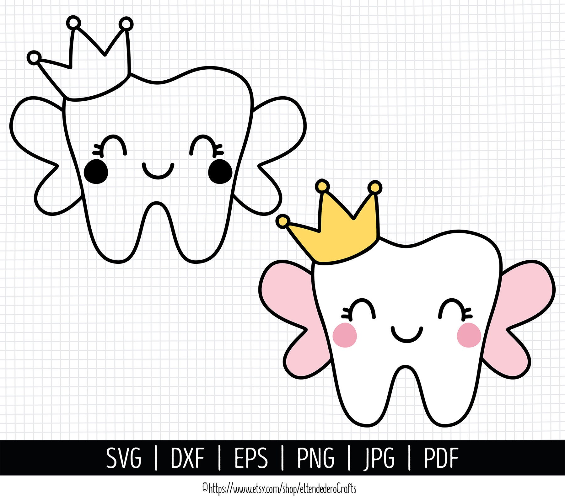 Tooth Fairy SVG. Cute Girl Tooth With Crown Cut Files. Vector Kawaii ...
