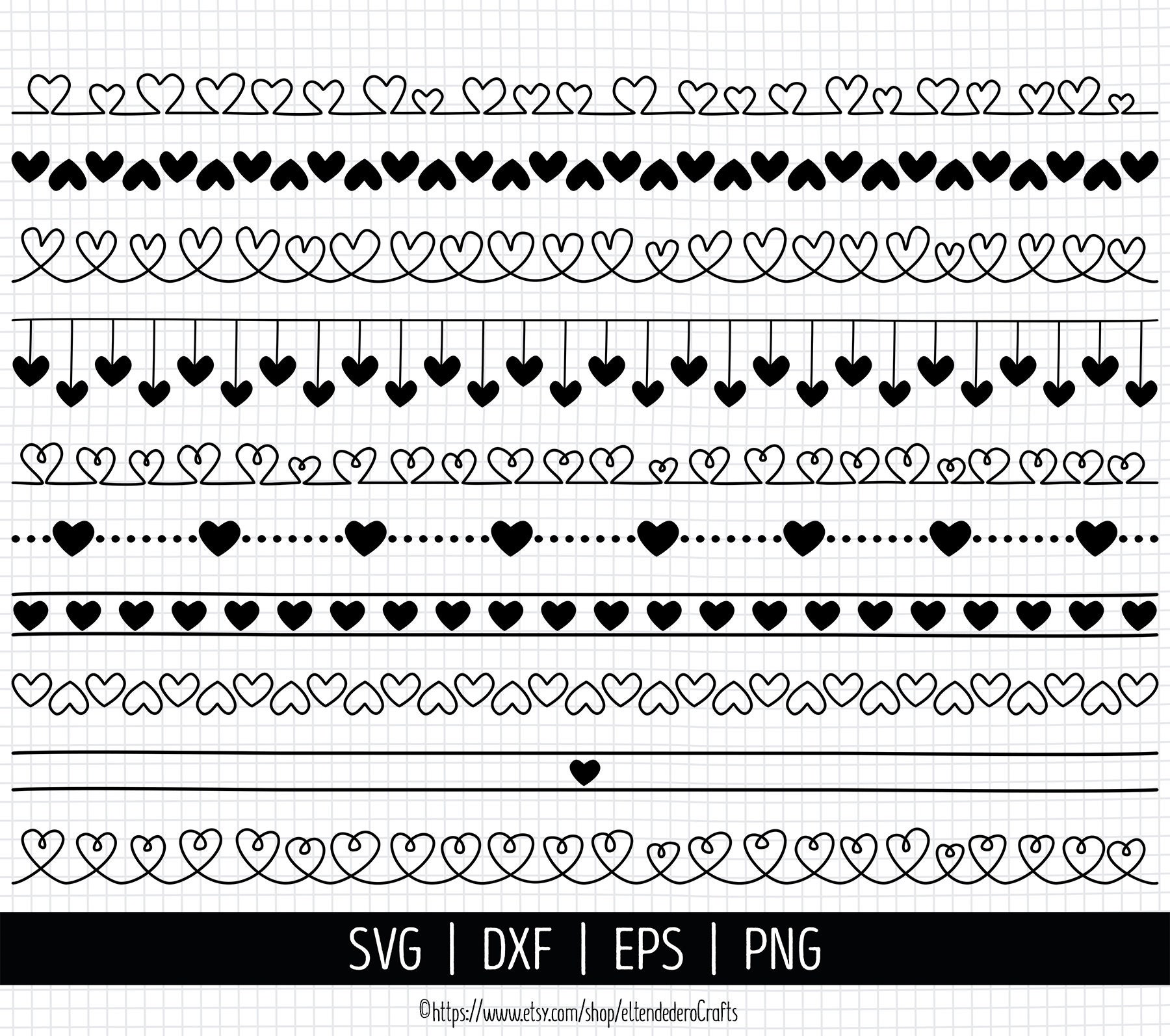 Doodle Heart Dividers SVG. Hand Drawn Scallop Lines Cut Files ...