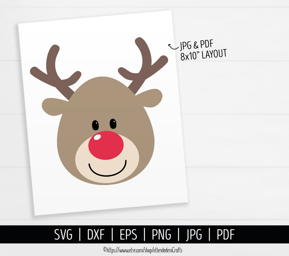 Reindeer SVG. Kids Cartoon Rudolph Face Clipart. Christmas Cut | Etsy