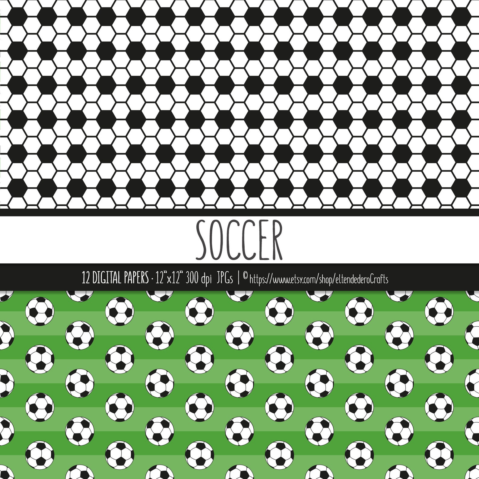 Soccer Digital Paper Pack With Soccer Balls Patterns. Sports ...
