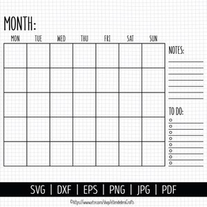 Blank Calendar SVG. Digital Monthly Calendar Vector Cut Files Cutting ...