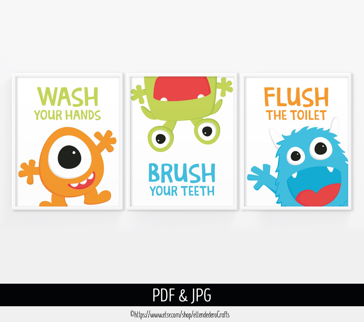 PRINTABLE Bathroom Rules Set Wall Art. Little Monster Wash - Etsy