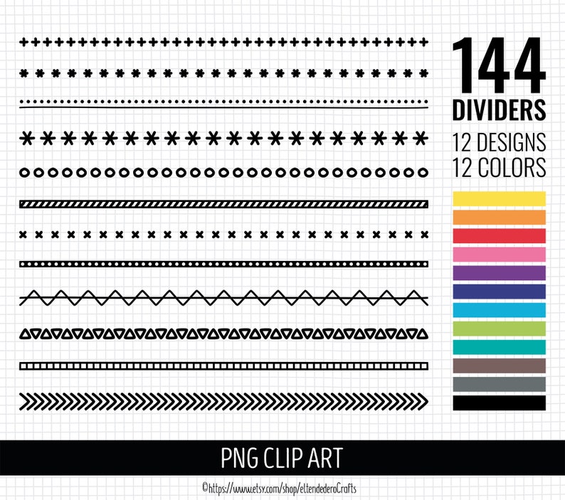 Doodle Dividers PNG Clipart. Colorful Hand Drawn Dividers | Etsy